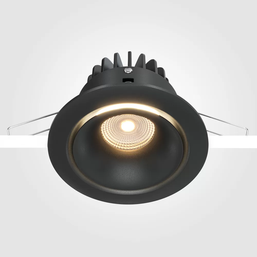 Spot fix LED Maytoni Yin, 12W, 3000K, TRIAC, incastrat, negru